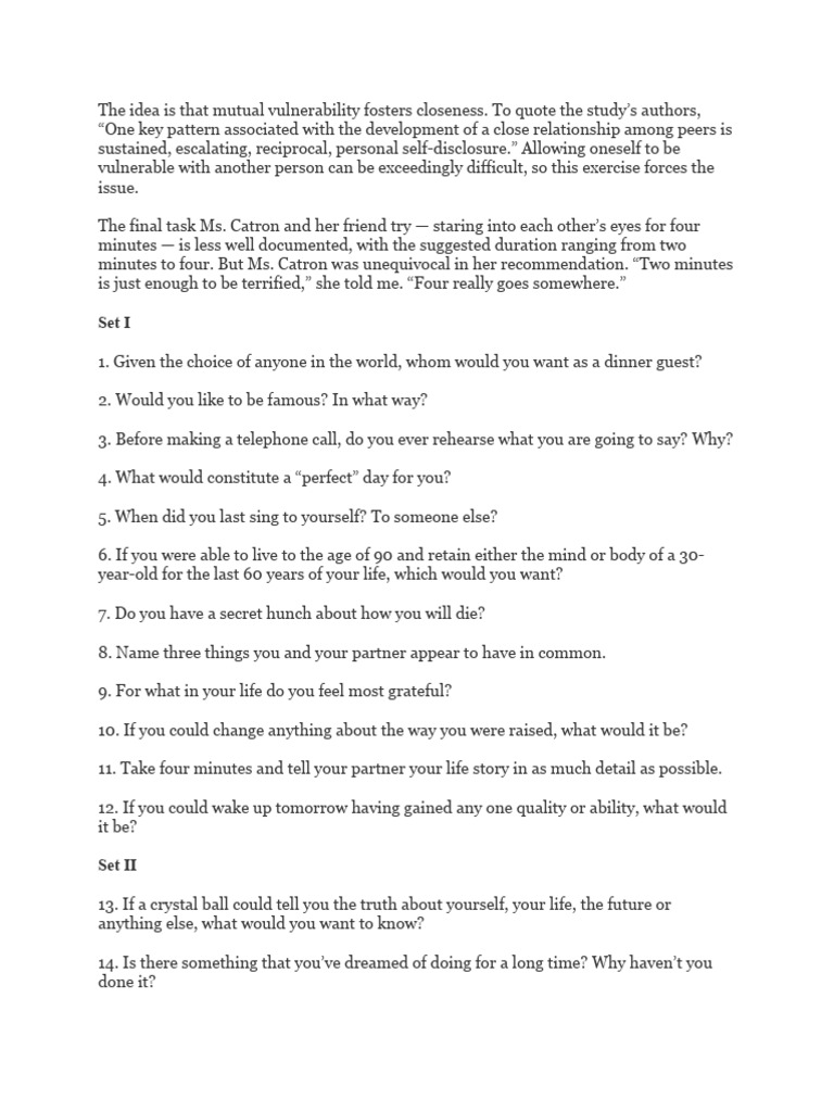 The 36 Questions That Lead To Love | PDF | Friendship
