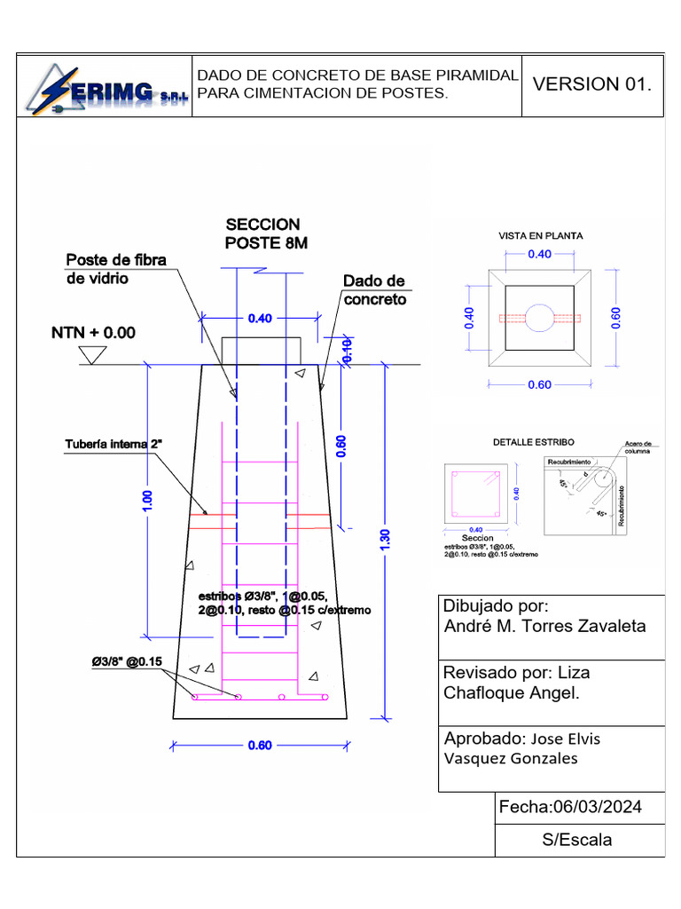 Dado de Concreto de Base Piramidal para Cimentacion de Postes | PDF