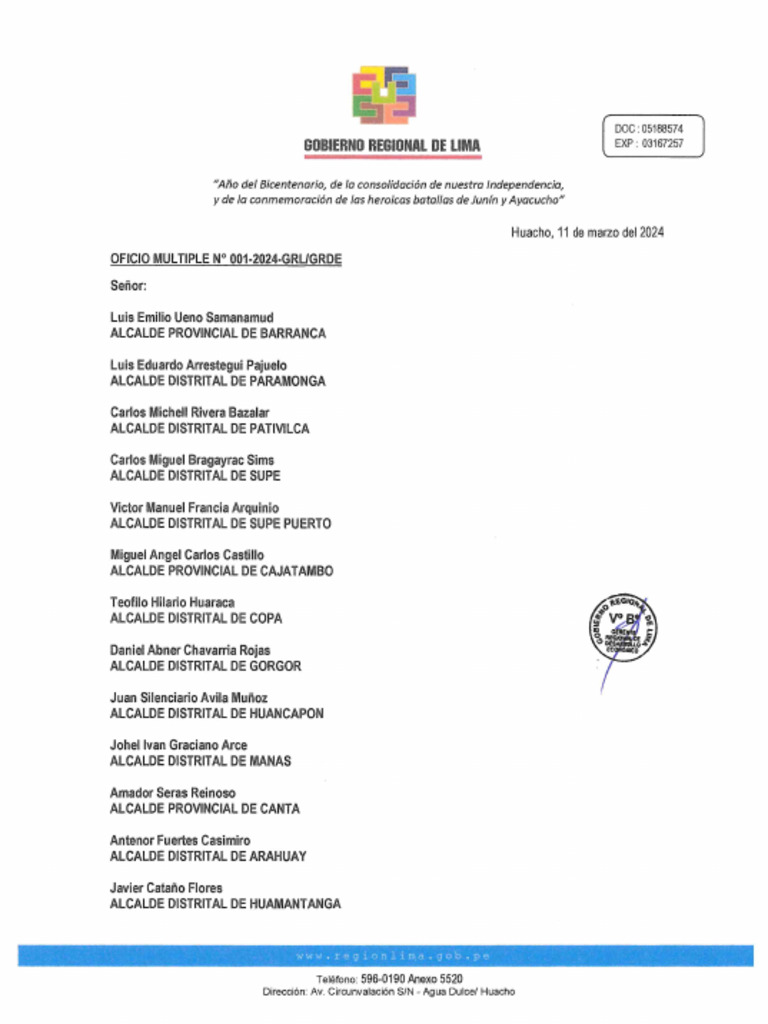 Oficio Multiple #001-2024-Grl-Grde | PDF