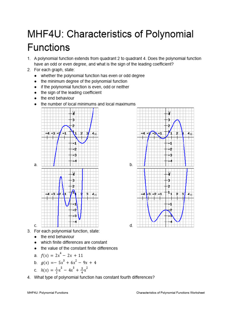 MHF4U Characteristics of Polynomial Functions | PDF | Polynomial | Finite Difference