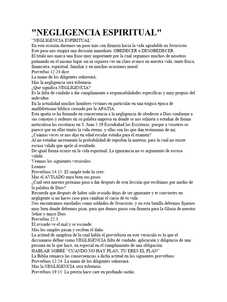 Negligencia Espiritual | PDF | Creencia religiosa y doctrina