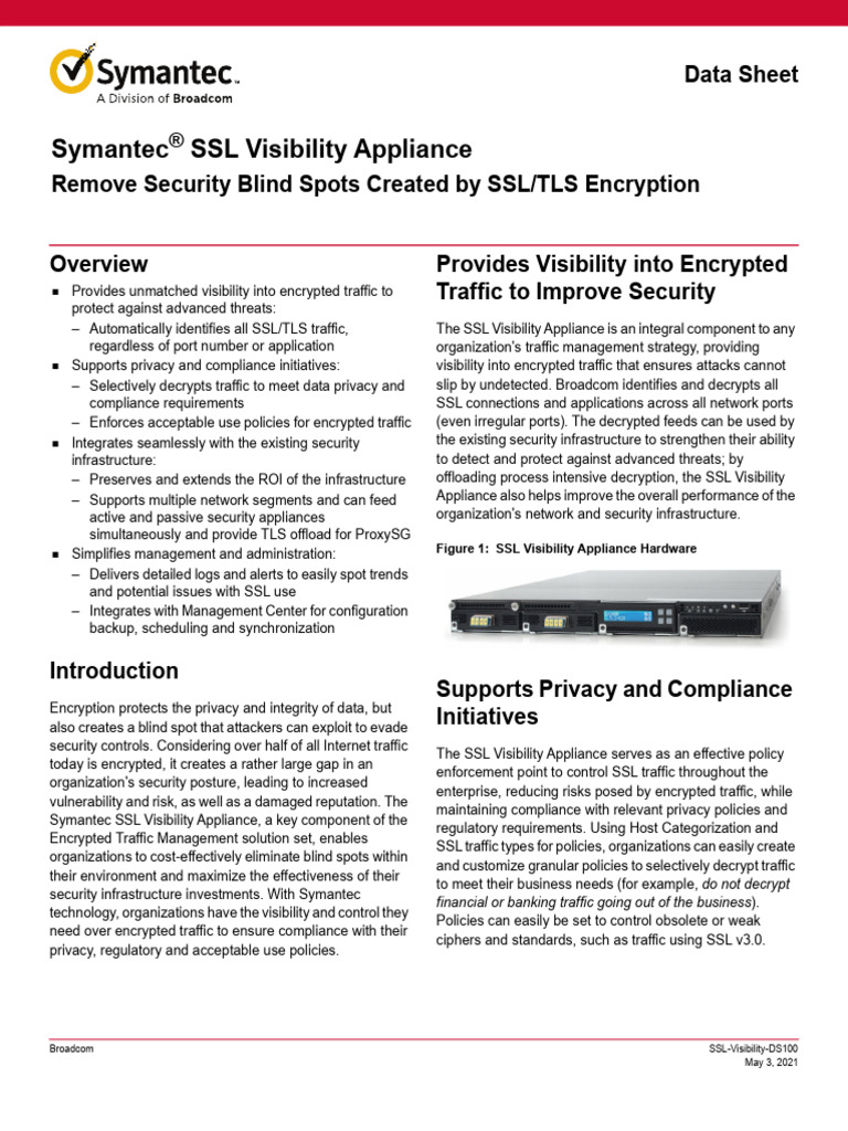 Symantec SSL Visibility Appliance: Data Sheet | PDF | Transport Layer ...