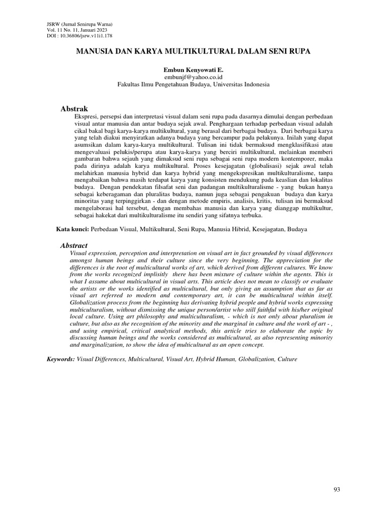 Manusia Dan Karya Multikultural Dalam Seni Rupa: Embun Kenyowati E ...