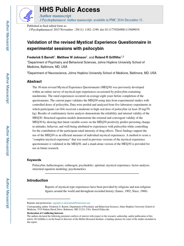 Mystical Experience Questionaire | PDF | Psilocybin | Psychology