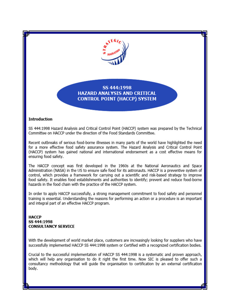 Action Plan for Implementing a HACCP 2 | PDF | Hazard Analysis And ...