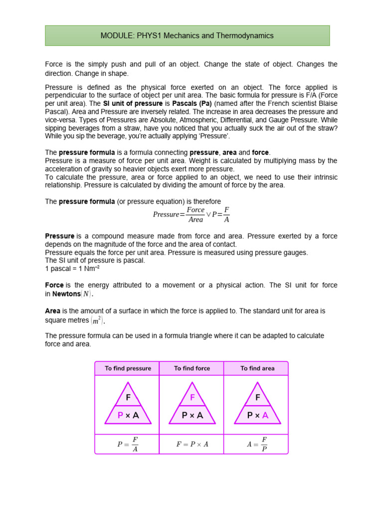 Pressure Lesson Module | PDF | Pressure | Force