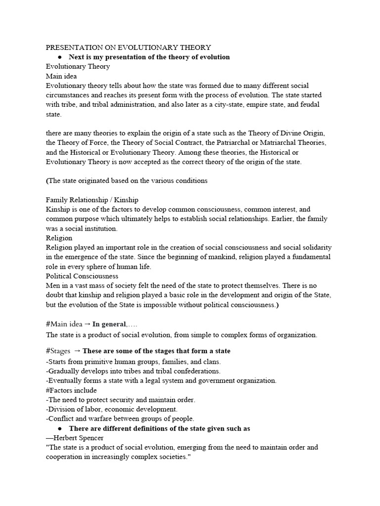 PRESENTATION ON EVOLUTIONARY THEORY | PDF | Evolution | Sociocultural ...