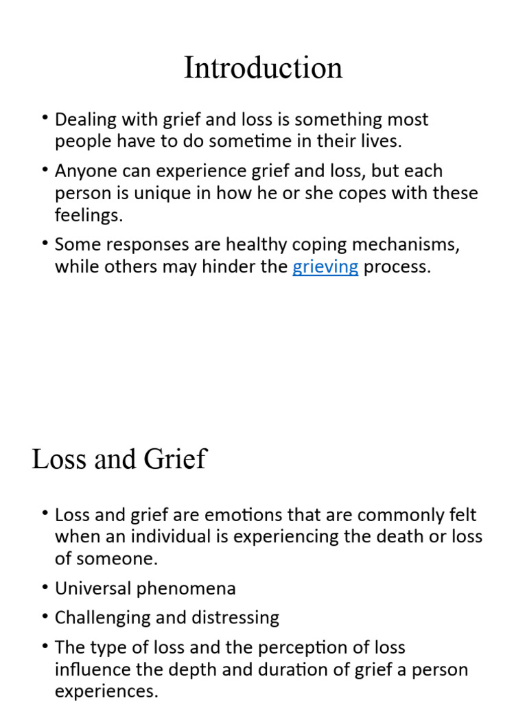 Topic 15 The Experience Of Loss And Grief Gw 2023 2024 Zu Nursing