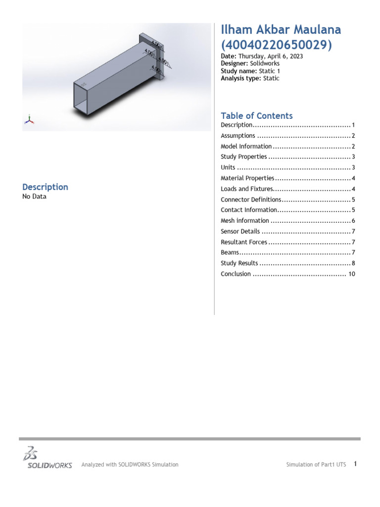 UTS Material Analysis with SOLIDWORKS | PDF | Strength Of Materials ...