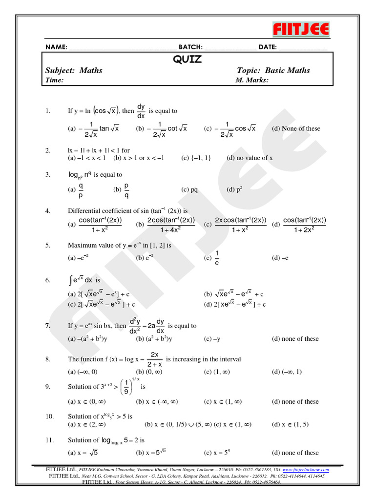 Quiz - Basic Maths | PDF | Linear Algebra | Abstract Algebra