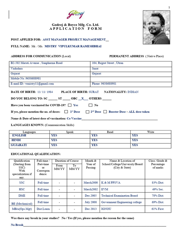 Application Form_VM | PDF | Employment | Business