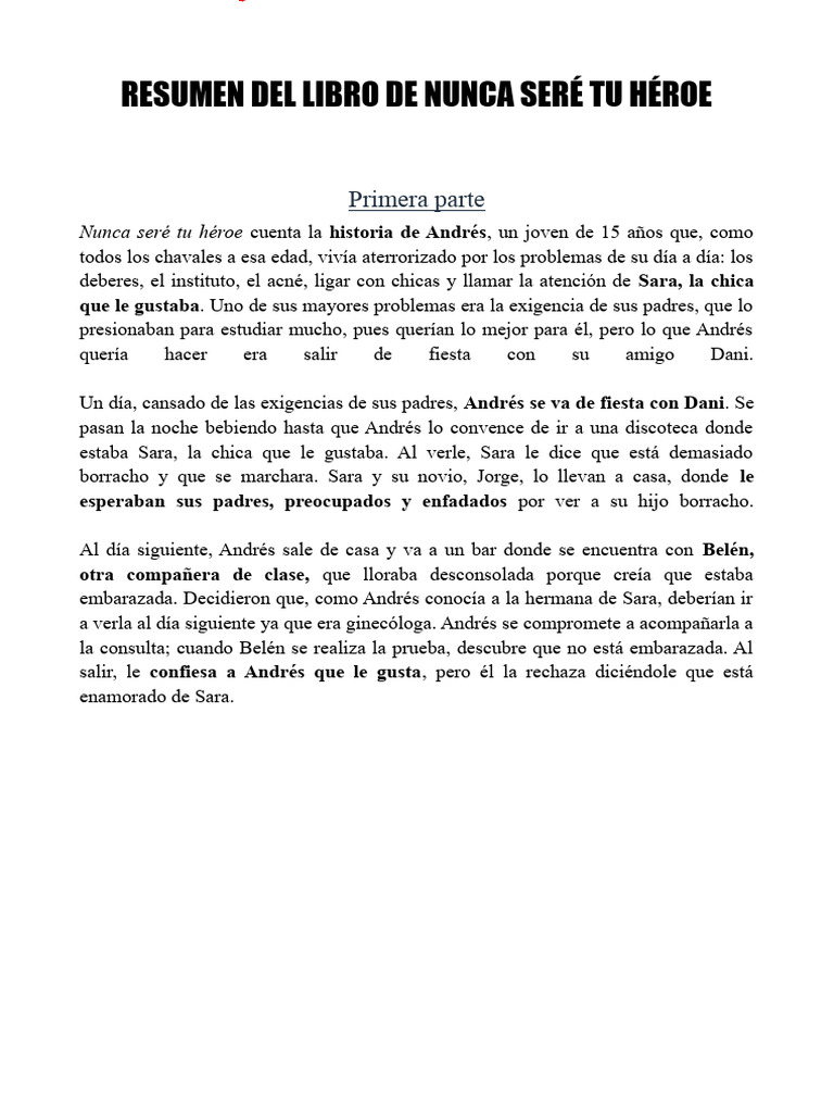 Resumen Nunca Seré Tu Héroe | PDF