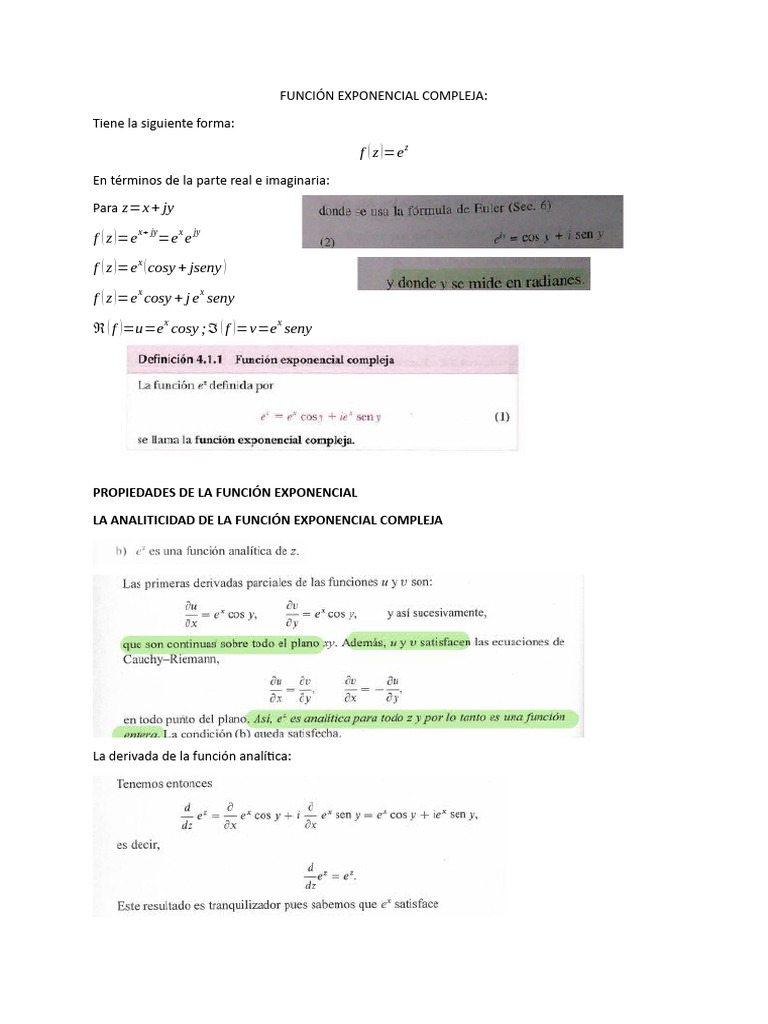 Función Exponencial Compleja y Propiedades | PDF | Objetos matemáticos ...