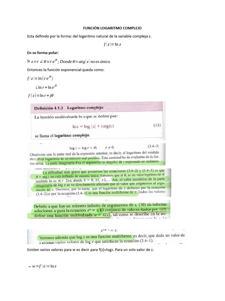 Rama Principal del Logaritmo Complejo | PDF | Logaritmo | Función ...