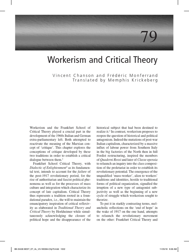 Workerism and Critical Theory - Vincent Chanson | PDF | Frankfurt ...
