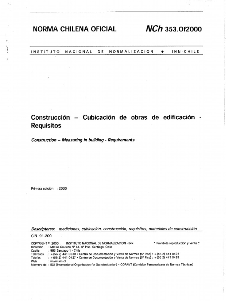 NCH 353 Of2000 Constr Cubobrasedificaci Requisitos | PDF