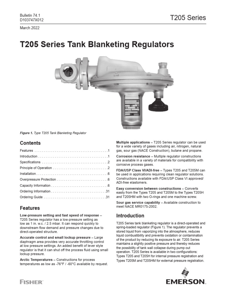 T205 Tank Blanketing Regulator Guide | PDF | Valve | Physical Sciences