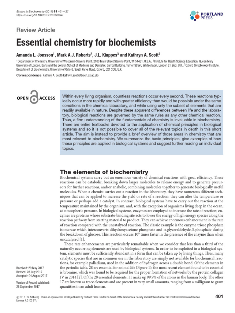 Essential Chemistry For Biochemists | PDF | Chemical Bond | Amino Acid