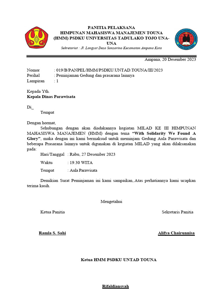 Surat Peminjaman Gedung HMM 2023 | PDF