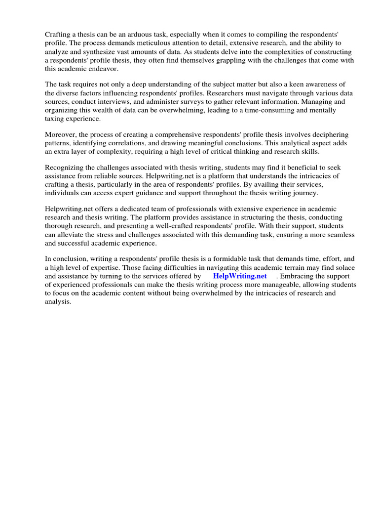 Respondents Profile Thesis | PDF | Survey Methodology | Thesis