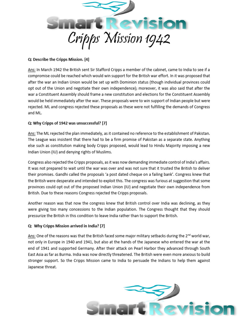 Cripps Mission 1942 Smartrevision - Com | PDF | British Raj | British India