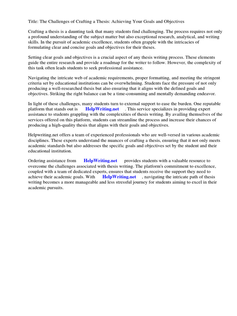 Thesis Goals and Objectives | PDF