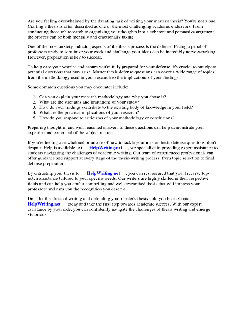 Master Thesis Defense Questions | PDF | Thesis Master Thesis Defense Questions | PDF | Thesis