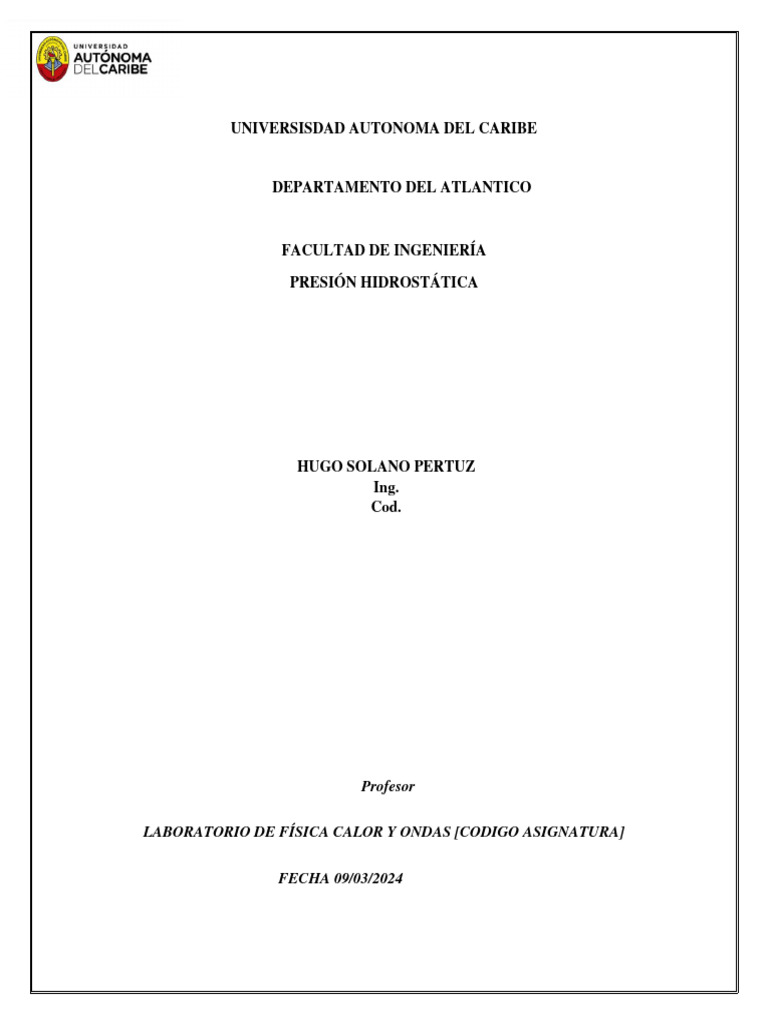 Presion Hidrostatica David S P | PDF | Medición | Experimentar