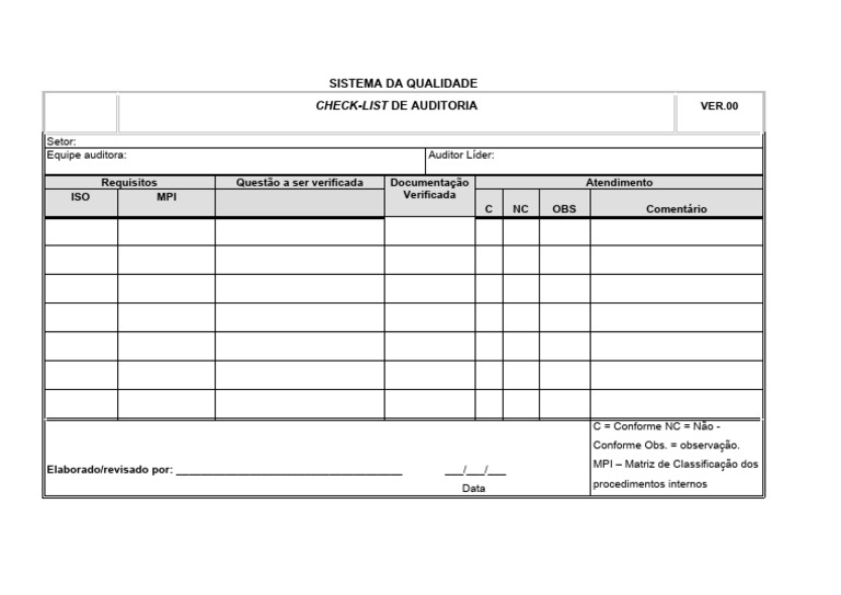 Check List de Auditoria 00R RV | PDF Check List de Auditoria 00R RV | PDF
