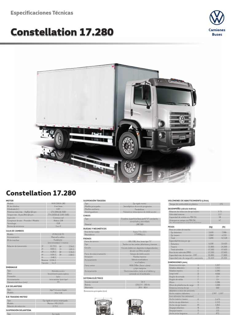 Ficha VW Constellation 17.280 | PDF | Eje | Transporte
