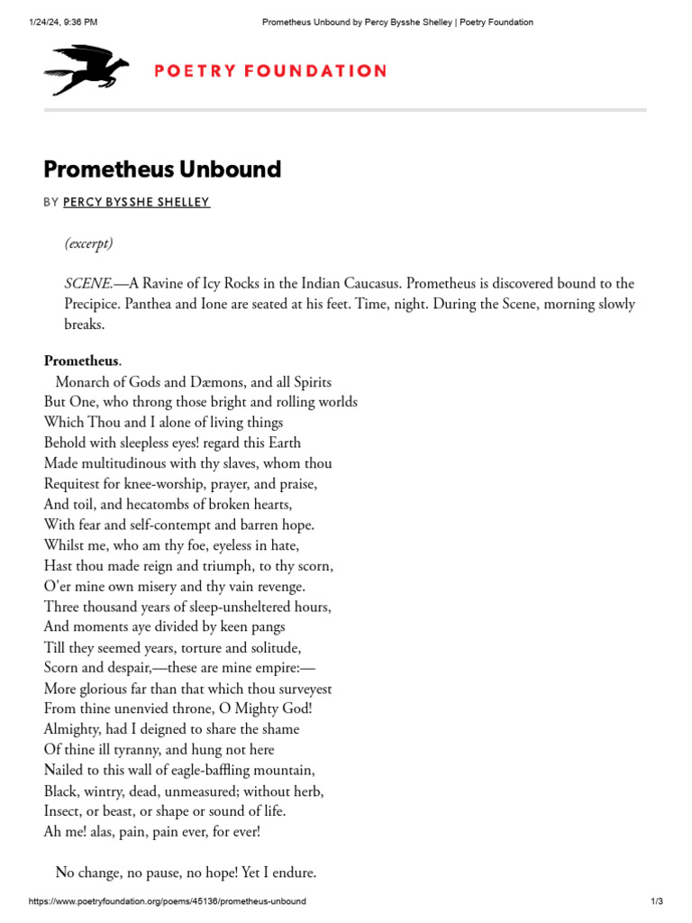 Prometheus Unbound by Percy Bysshe Shelley _ Poetry Foundation | PDF