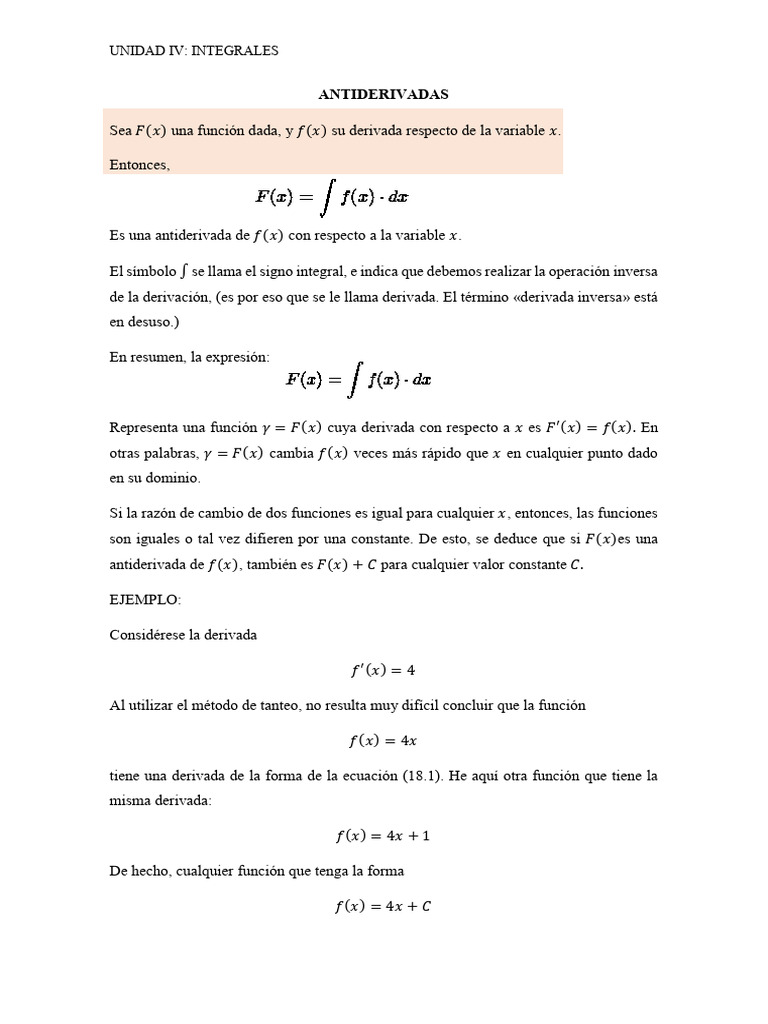Unidad 4 | PDF | Integral | Derivado