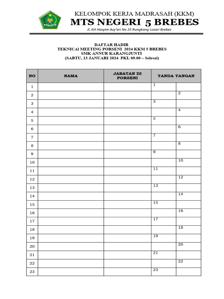 Daftar Hadir Rapat Teknikal Meeting | PDF