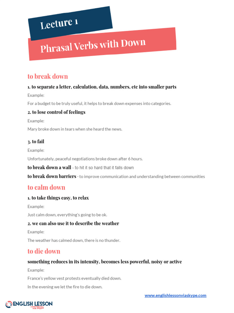 Phrasal Verbs With Down | PDF