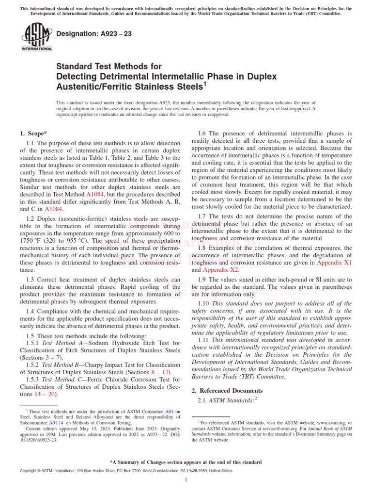 Astm A923 23 | PDF | Stainless Steel | Corrosion