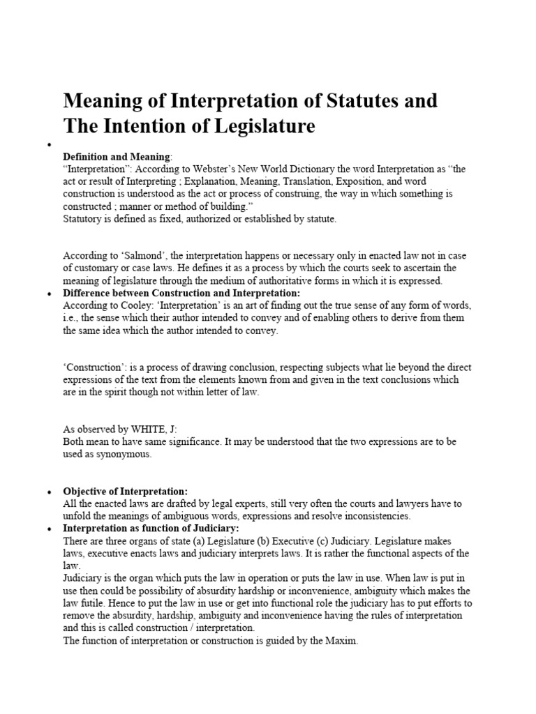 The Intention of Legislature | PDF | Social Science