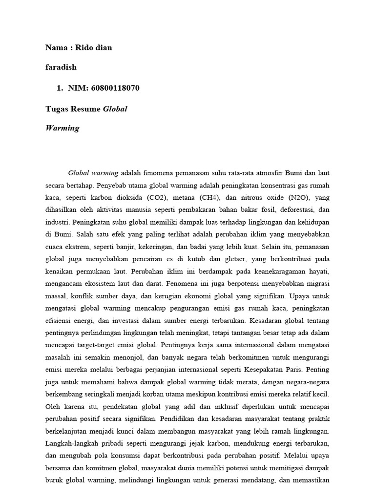 Muh. Dwi Rivaldi Resume Global Warming | PDF | Politik | Sains & Matematika
