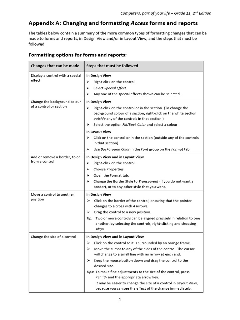 APPENDIX A Access ChangesFormsReports | PDF | Page Layout | Graphic Design