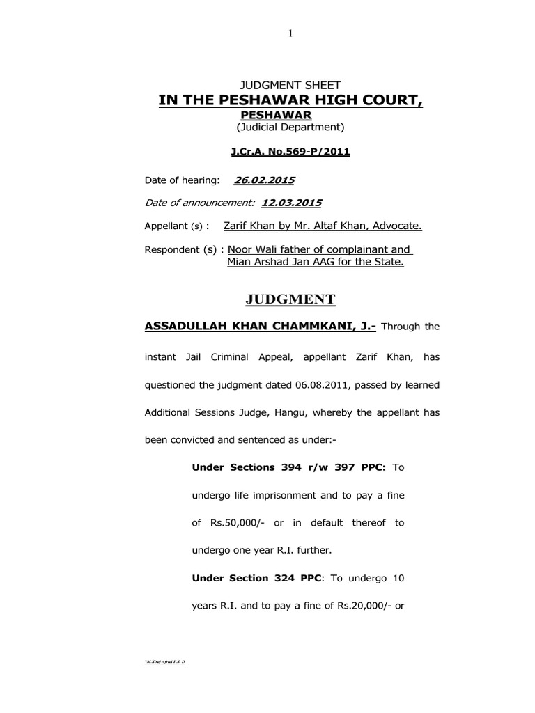 Zarif-Khan-Vs-State | PDF | Trials | Judgment (Law)