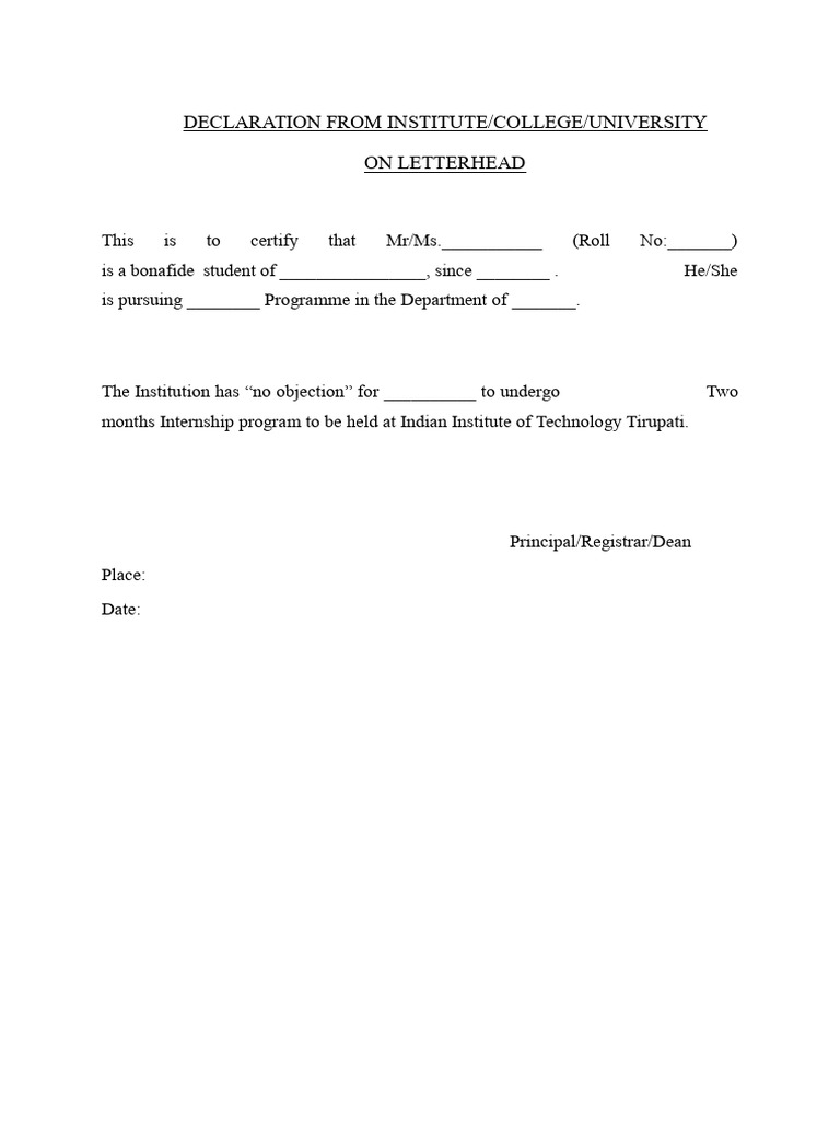 IIT-T Intern Declaration | PDF | Finance & Money Management