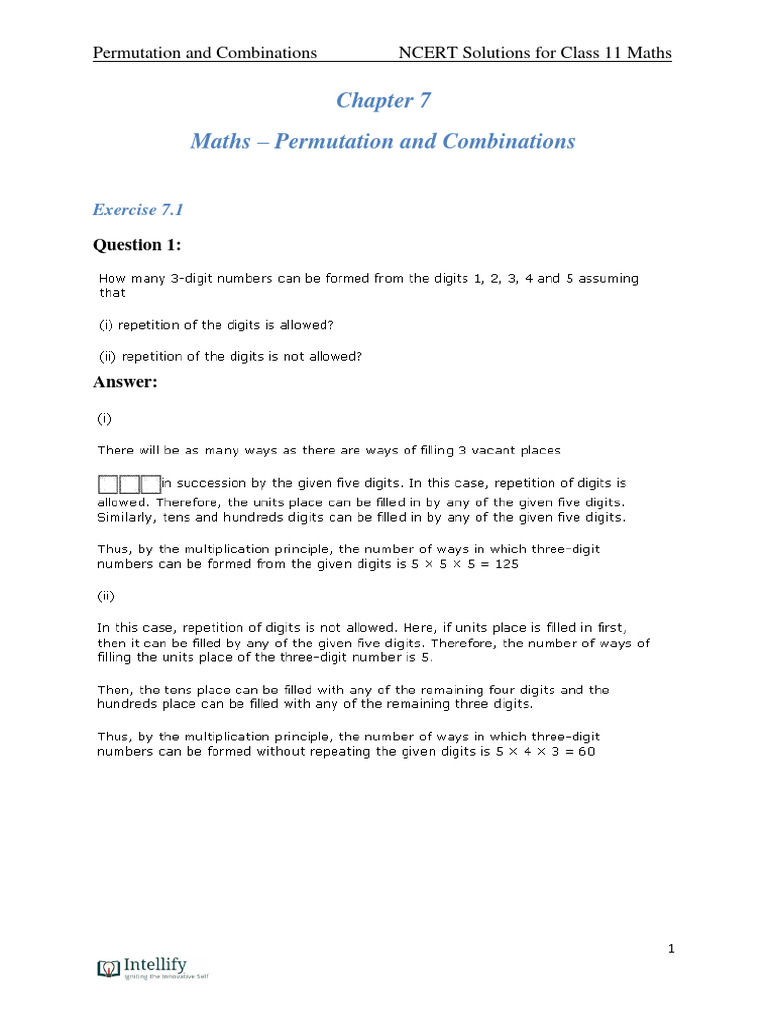 Multiple Solved Examples of Permutation and Combination .... Complete ... Multiple Solved Examples of Permutation and Combination .... Complete ...