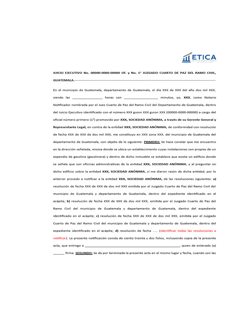 Acta Notarial de Notificacion Judicial | PDF | Guatemala | Gobierno Acta Notarial de Notificacion Judicial | PDF | Guatemala | Gobierno