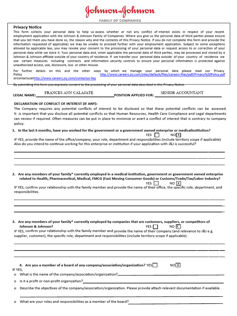 Declaration Of Conflict of Interest | PDF | Privacy | Conflict Of Interest