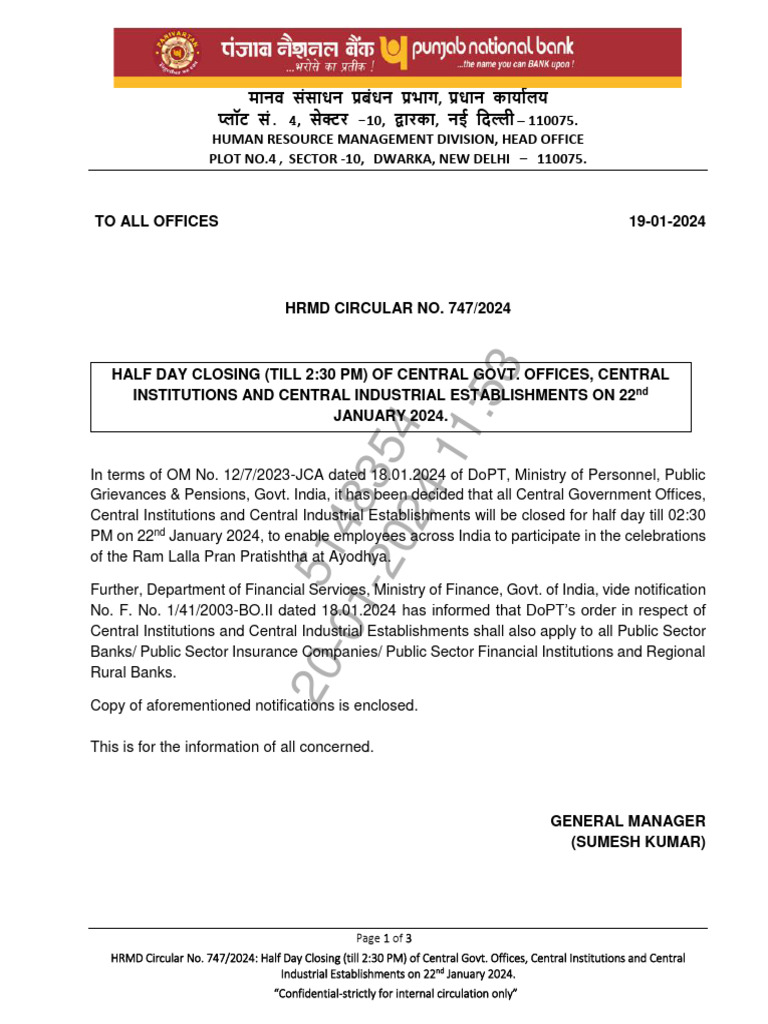 Half Day Closure on January 22, 2024 | PDF | Governance | Service ...