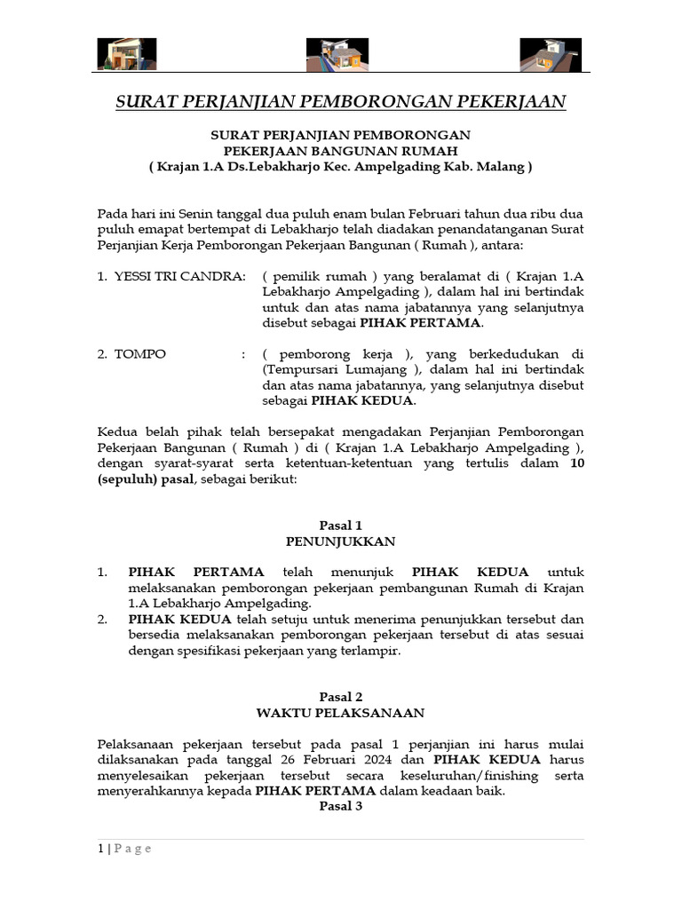 Surat Perjanjian Pemborongan Pekerjaan | PDF