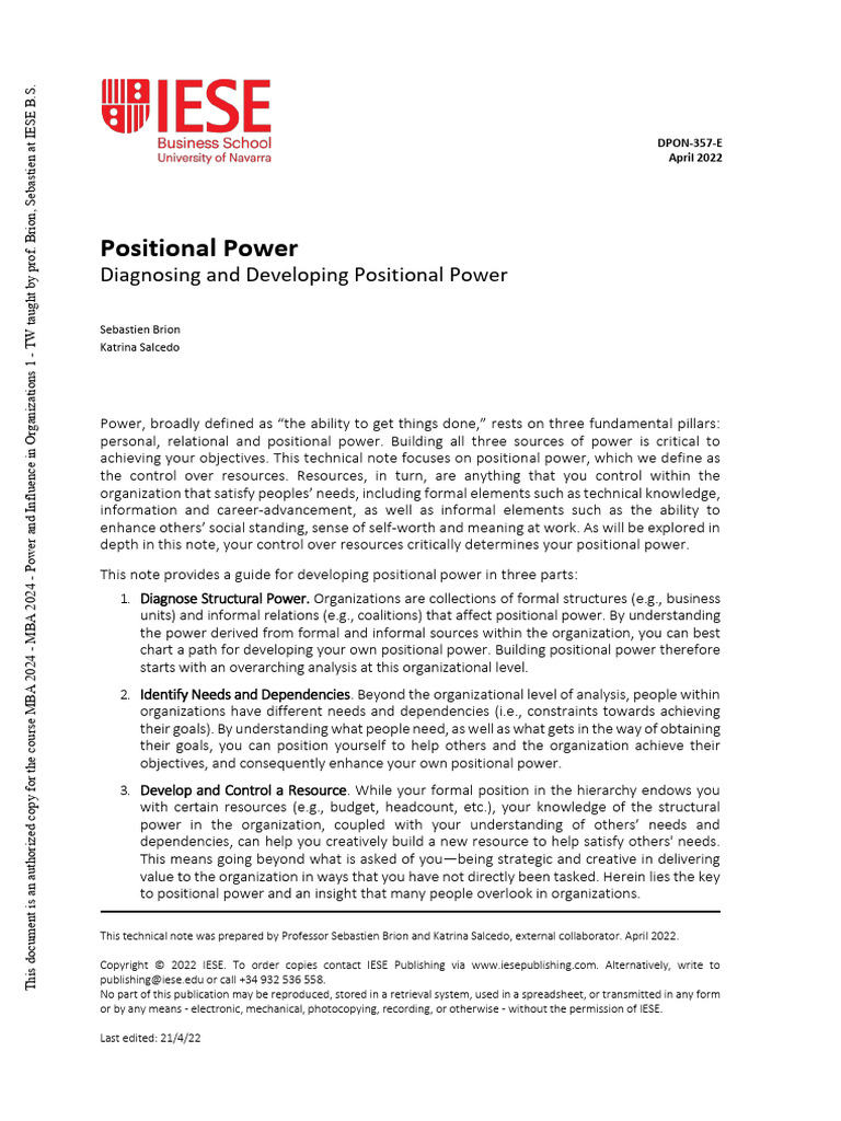 Positional Power Diagnosing and Developing Positional Power | PDF ...