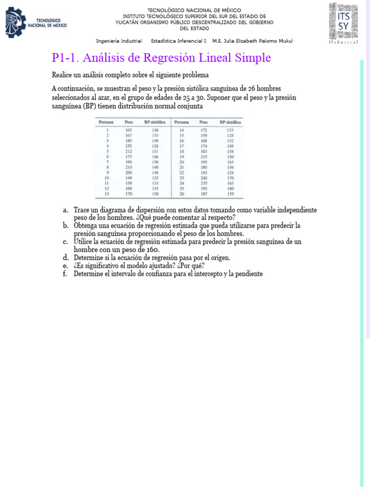 P1-1. An-Lisis de Regresi-N Lineal Simple | PDF | Análisis de regresión | Regresión lineal
