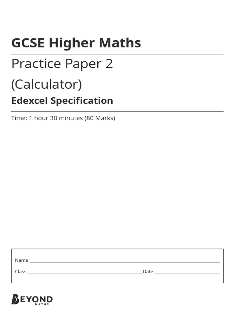 GCSE Higher Maths Practice Paper 2 (Calculator) | PDF | Mathematics ...