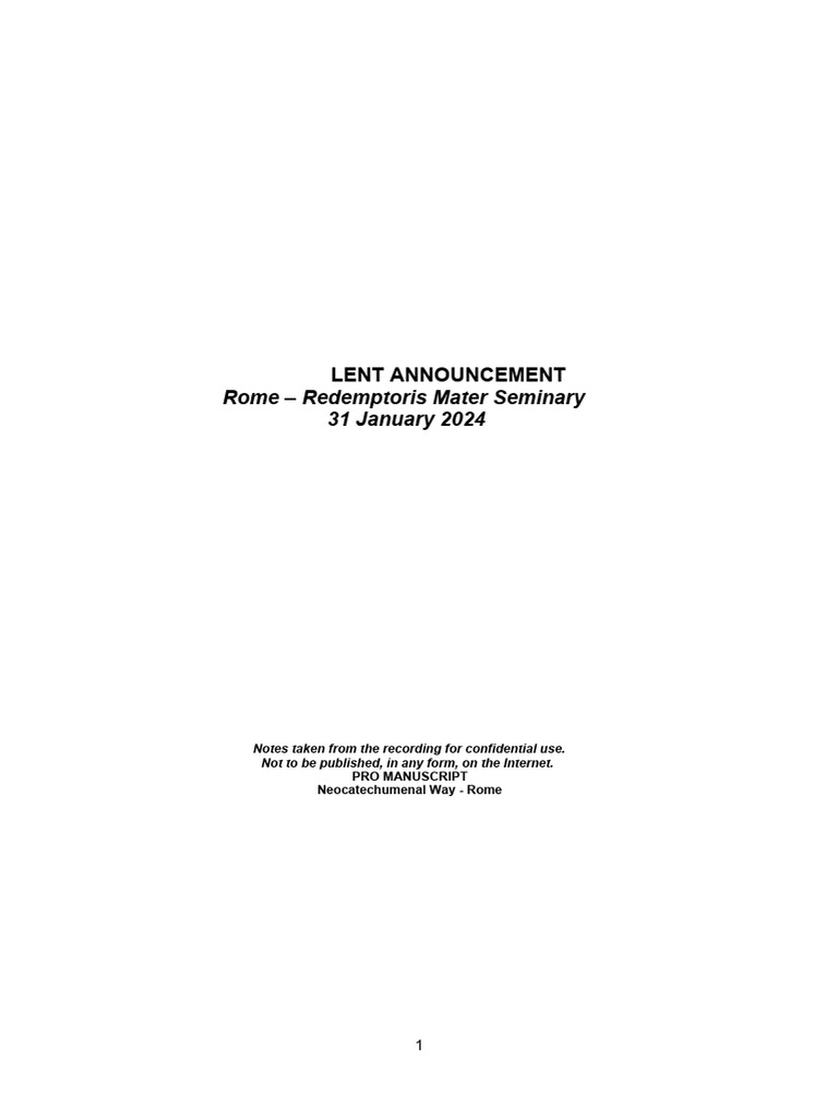 2024 Lent Announcement Vers 08 Feb 2024 | PDF | Jesus | Adam And Eve