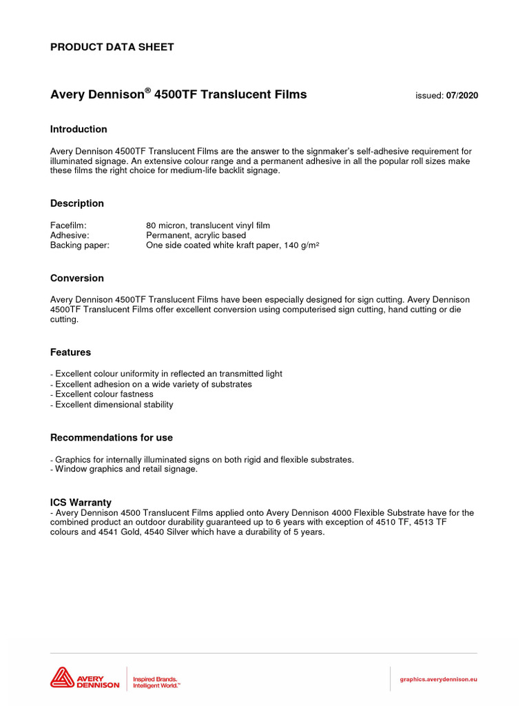 Ds Avery 4500 Translucent Films en | PDF | Poly(Methyl Methacrylate ...